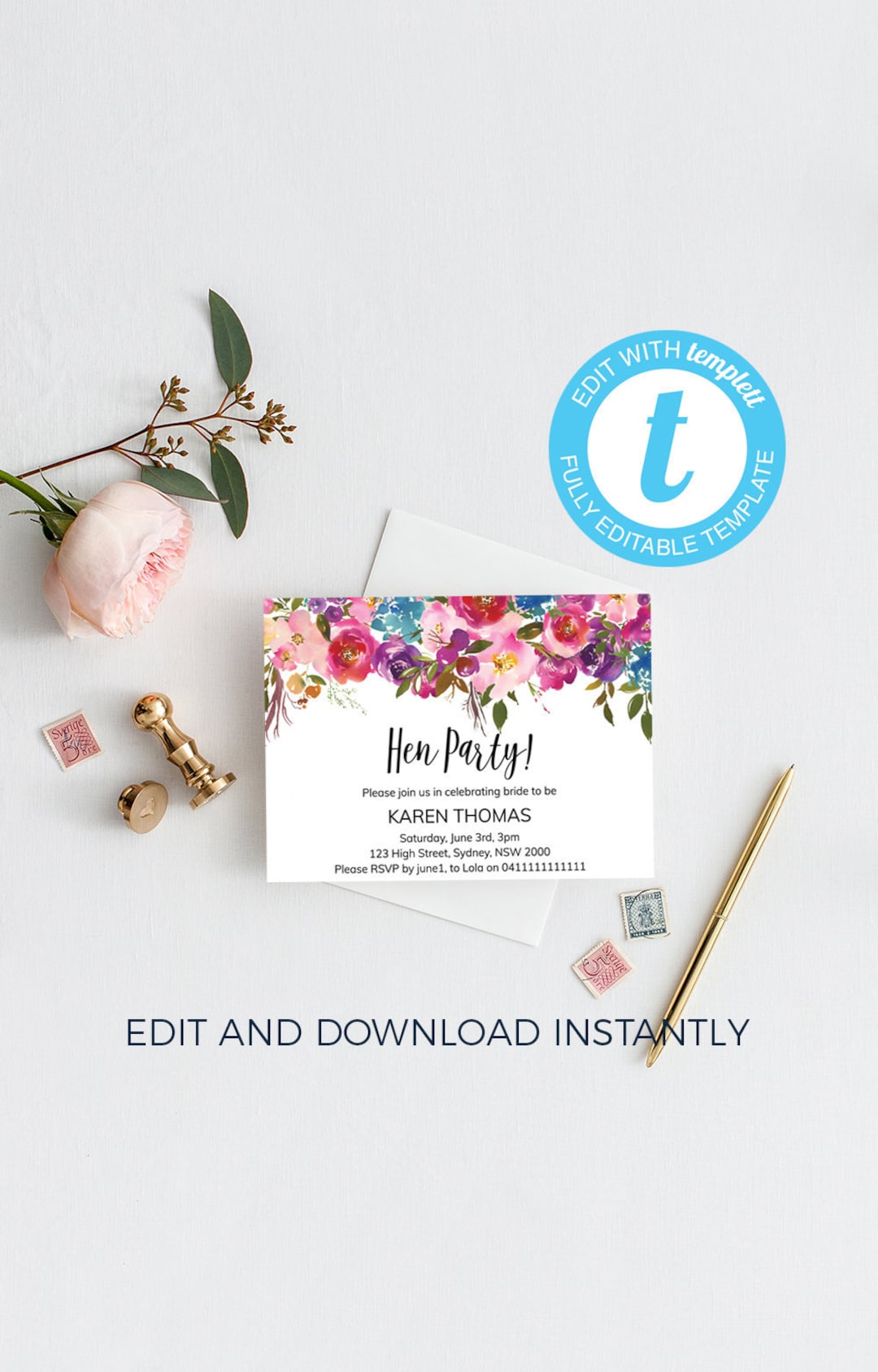 Bright Floral Hens Party Invitation, Hens Party Invitations, Hen Party ...