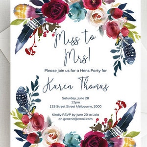 Rustic Floral Hens Party Invitation, Hens Party Invitations, Hen Party ...