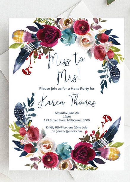 Rustic Floral hens party Invitation hens party invitations | Etsy