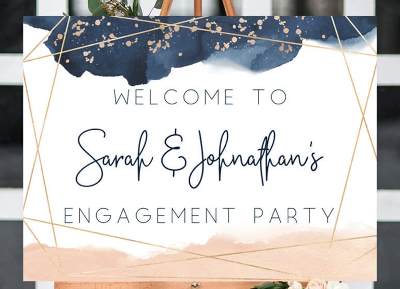 Rose Gold Engagement Welcome Sign Engagement Party Sign Rose - Etsy