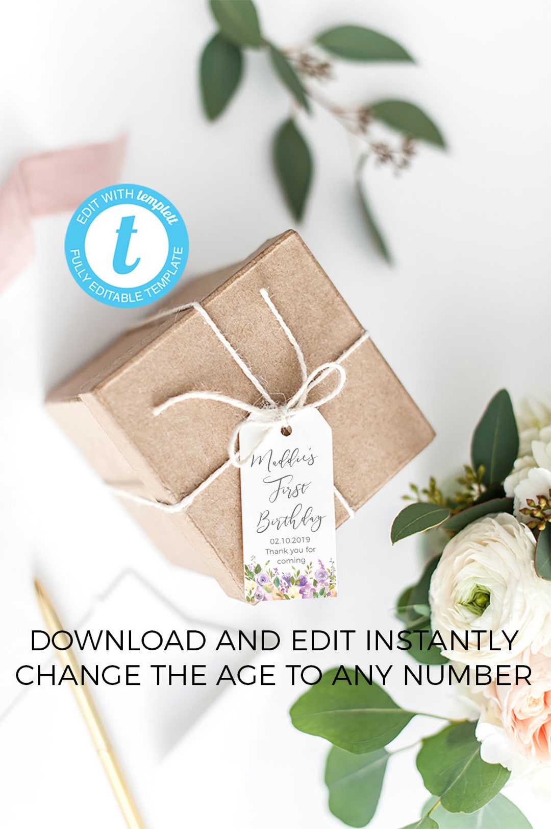 Boho Floral Birthday Favor Tags, Custom Printable (digital Template) - Etsy