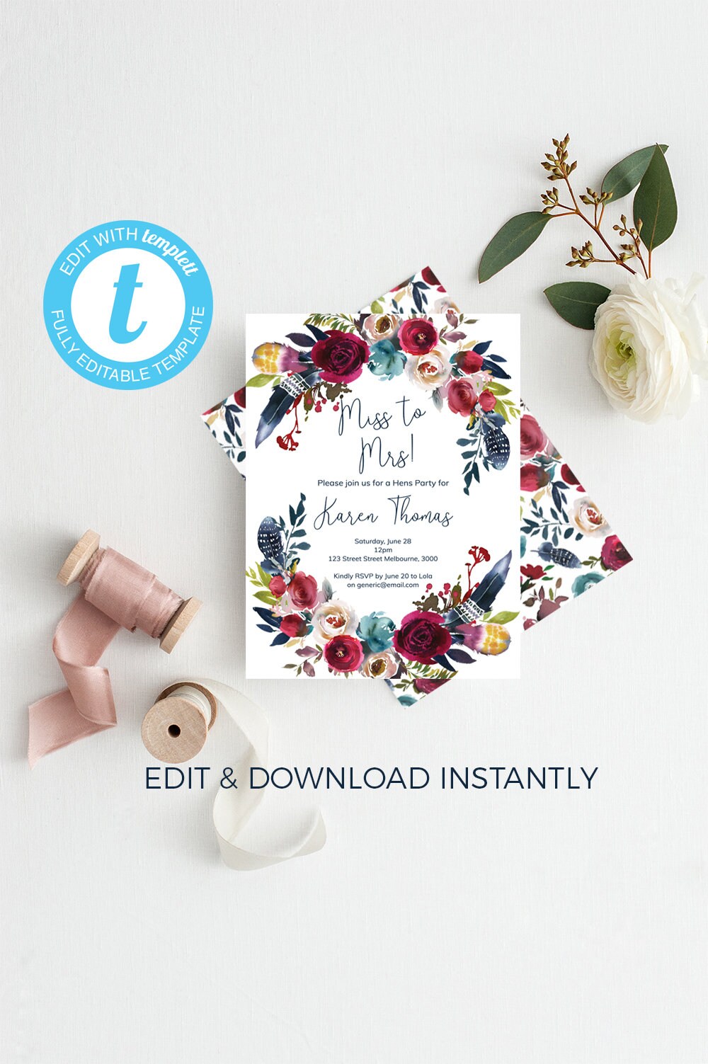 Rustic Floral Hens Party Invitation Hens Party Invitations - Etsy
