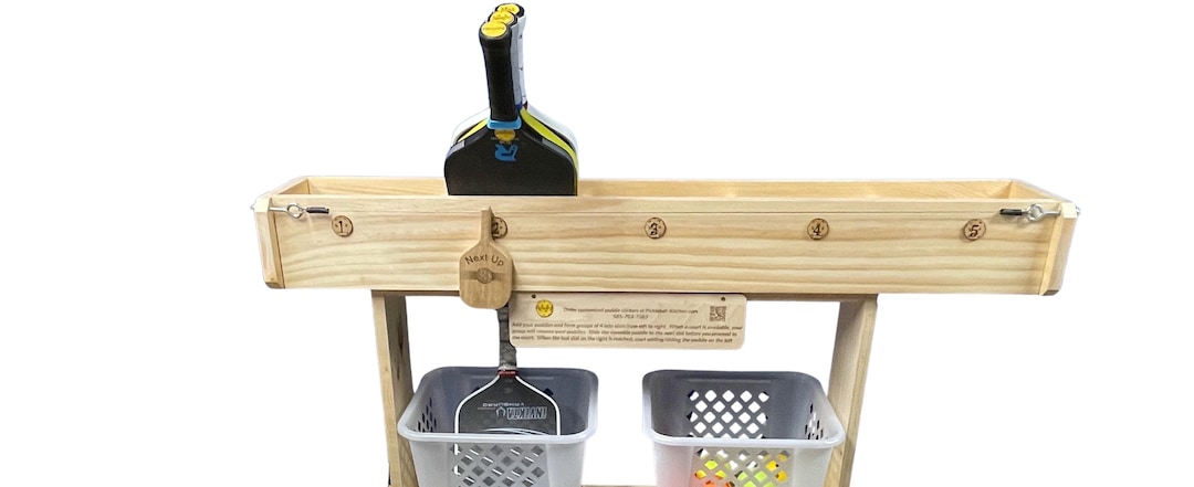 Next up Indoor Pickleball Paddle Rack With Sliding Customized Hardwood ...