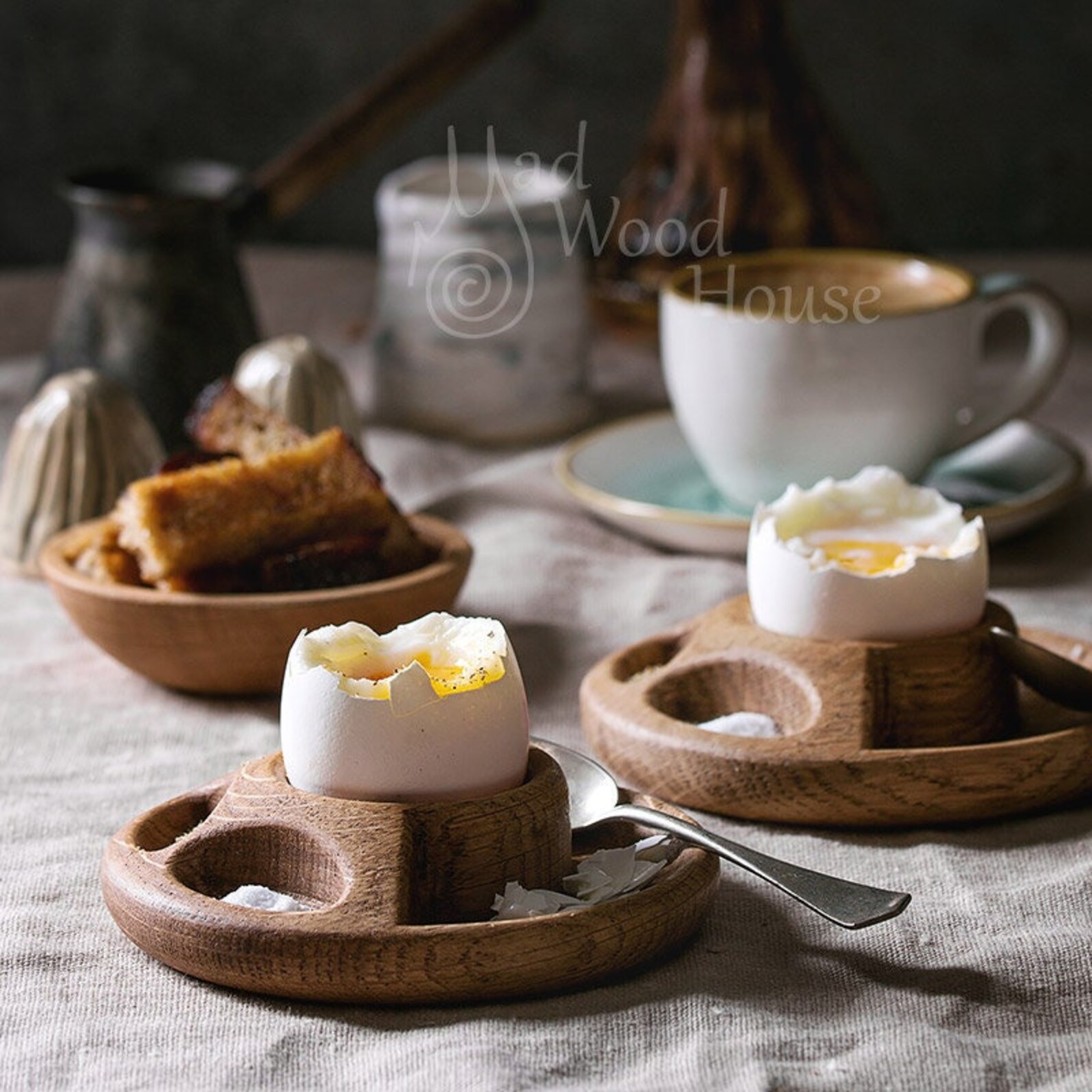 Handmade Oak Wood Egg Cup Set, Breakfast Serving Dishes - Etsy