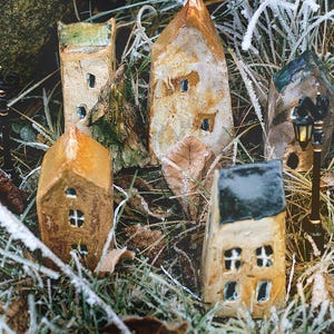 Handmade Ceramic Cottages Houses Set of 3, Miniature Dollhouse Pottery ...