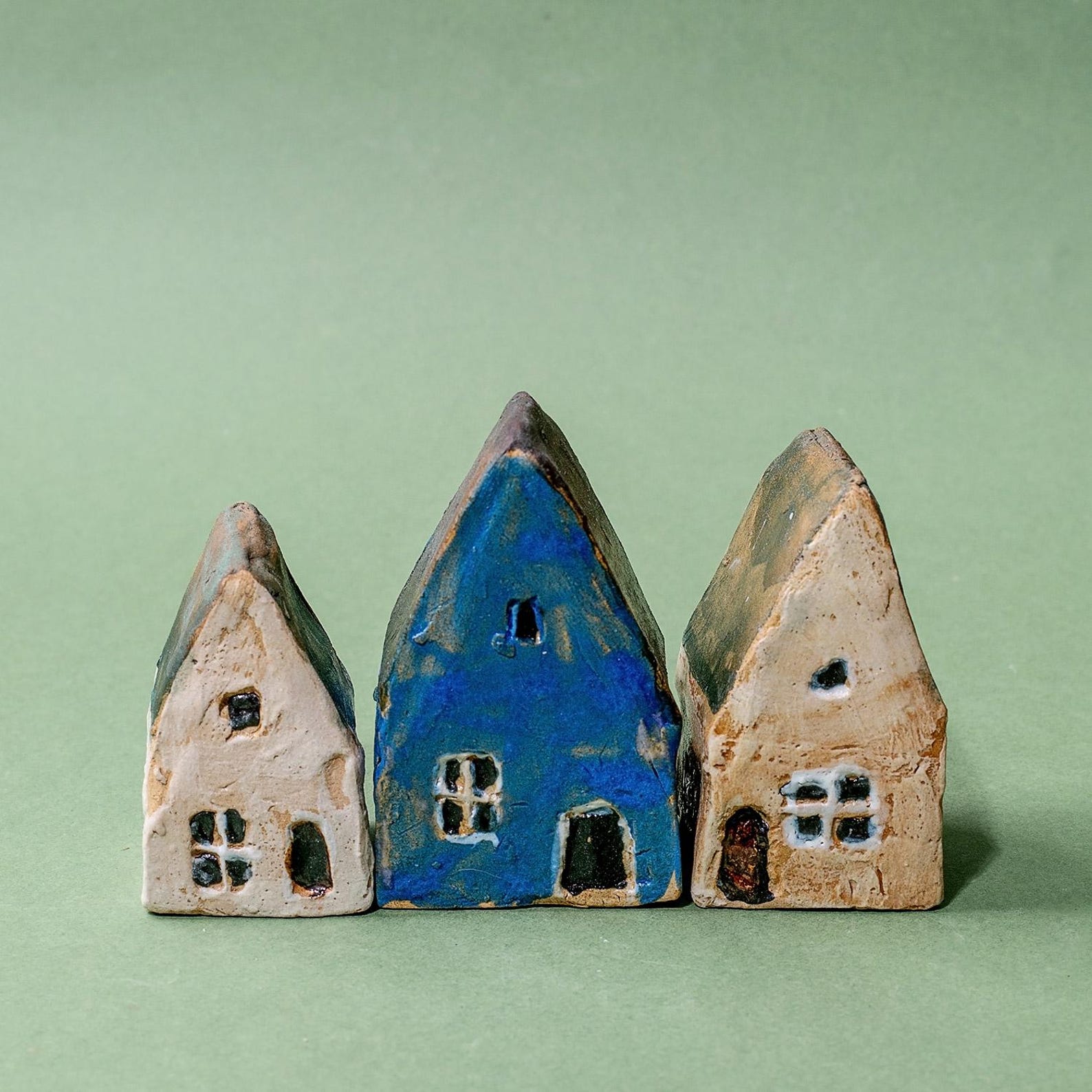 Handmade Ceramic Cottages Houses Set of 3, Miniature Dollhouse Pottery ...