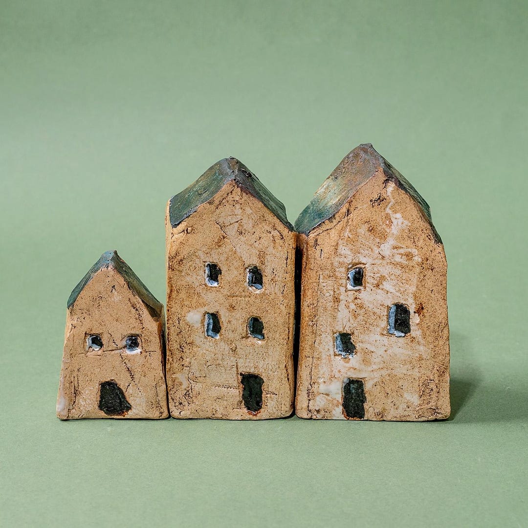Handmade Ceramic Cottages Houses Set of 3, Miniature Dollhouse Pottery ...