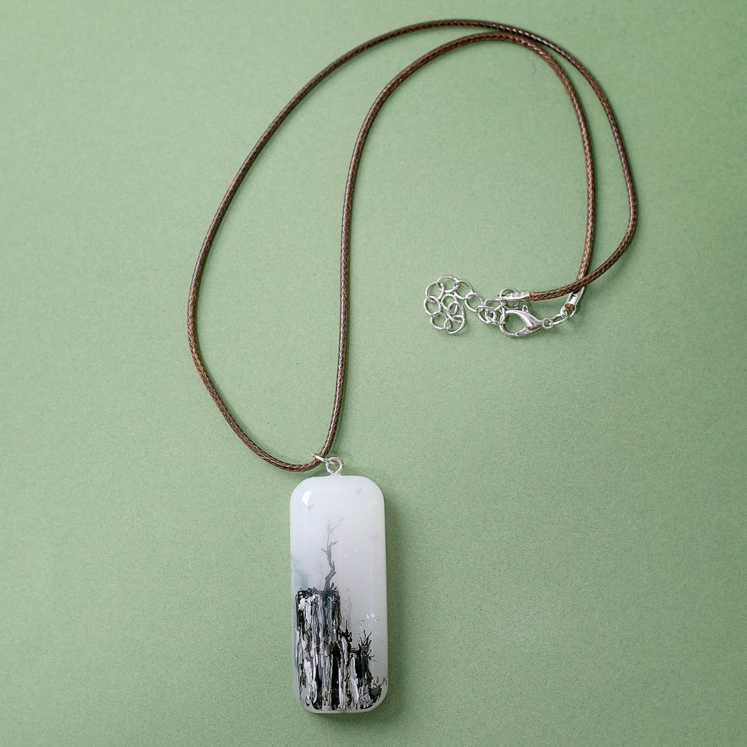 Handmade Epoxy Resin Handpainted Misty Forest Pendant Modern Necklace ...