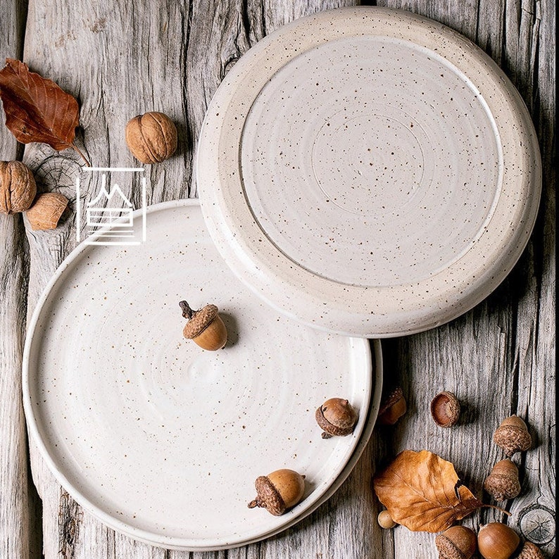 Handmade Rustic Vintage Ceramic Plate Bowl Polka Dot Speckled - Etsy