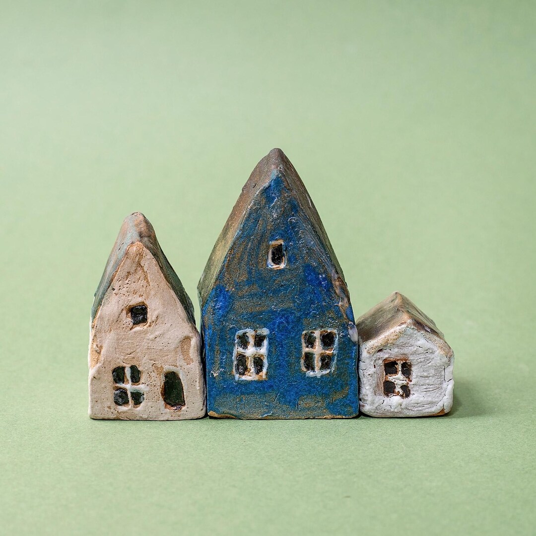 Handmade Ceramic Cottages Houses Set of 3, Miniature Dollhouse Pottery ...
