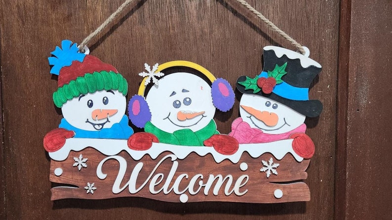 Snowman Welcome Sign Winter Door Decor Christmas Door Hanger Holiday ...