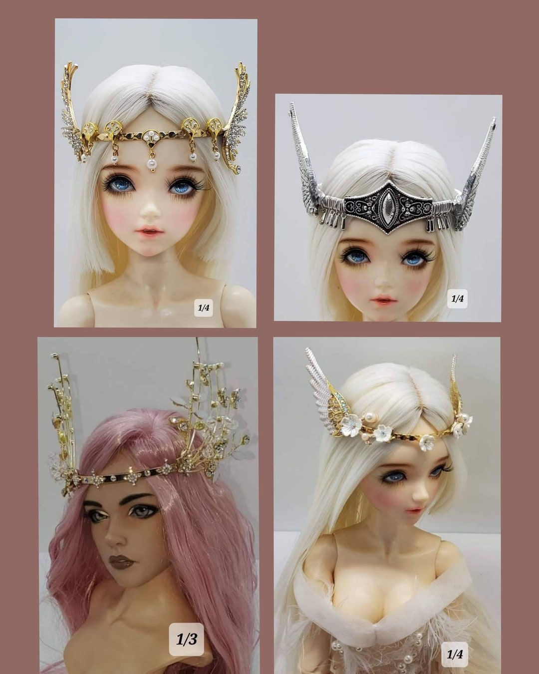 Fantasy BJD Valkyrie Queen/angel Crown / Tiara MSD 1/4 &SD 1/3 Sizes ...