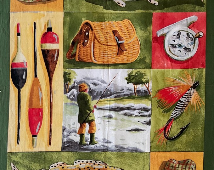 Fisherman Fabric Panel Quilting 35 X 44 Banner Flag Trout Fish Angler ...