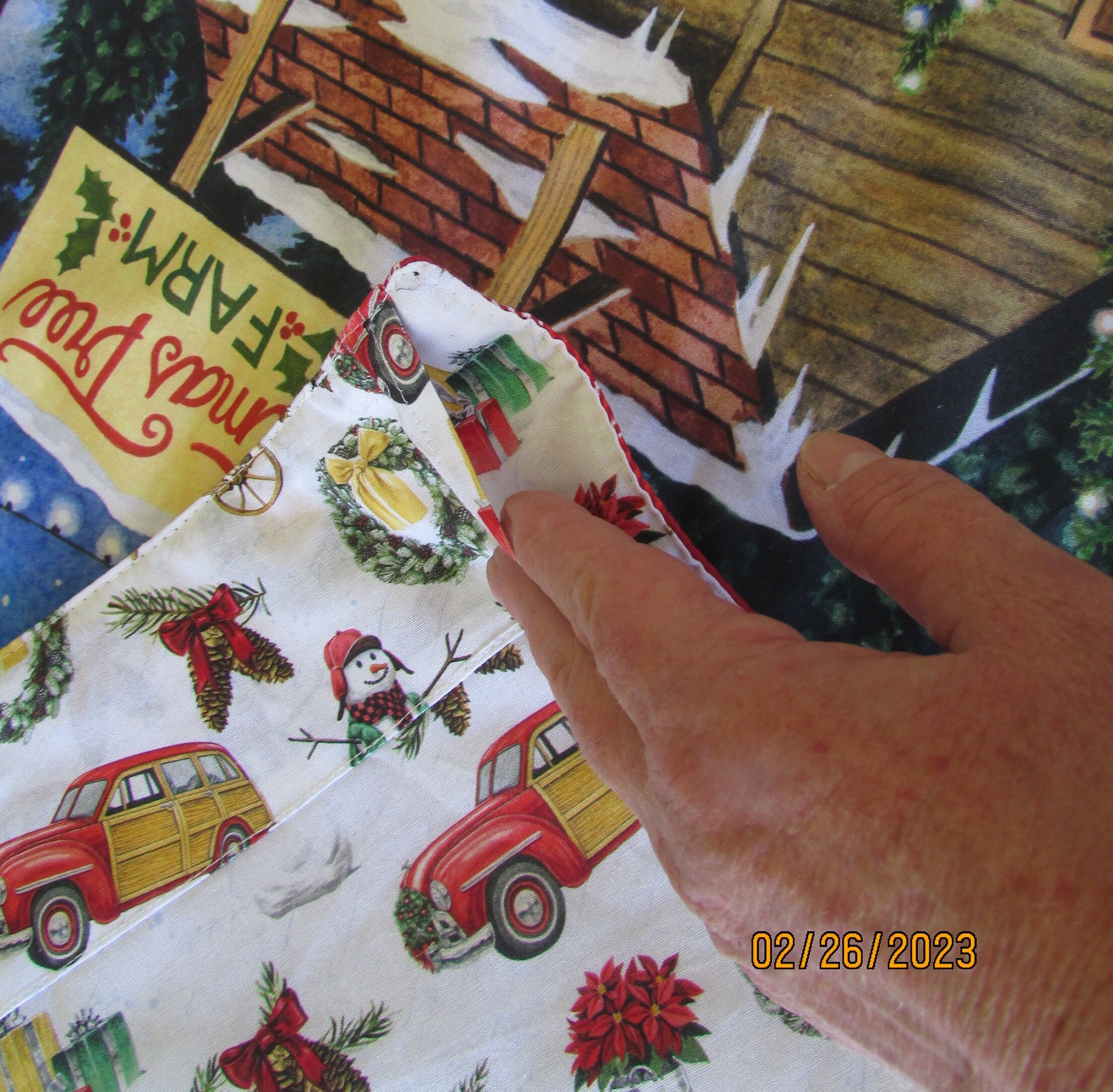 Christmas Santa Tree Farm Fabric Panel Quilts 33.5 X 41 Banner Flag ...