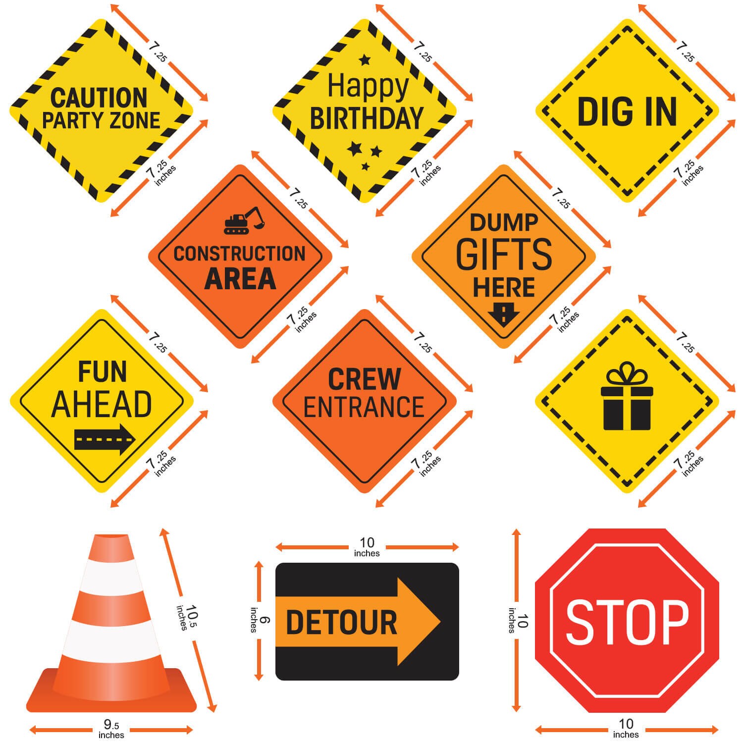 Construction Birthday Party Supplies Signs 12 Double Sided | Etsy