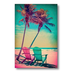 Beach Chairs & Palms Wall Art Original Painting Print on Canvas, Tropical Vacation Coastal Home ...