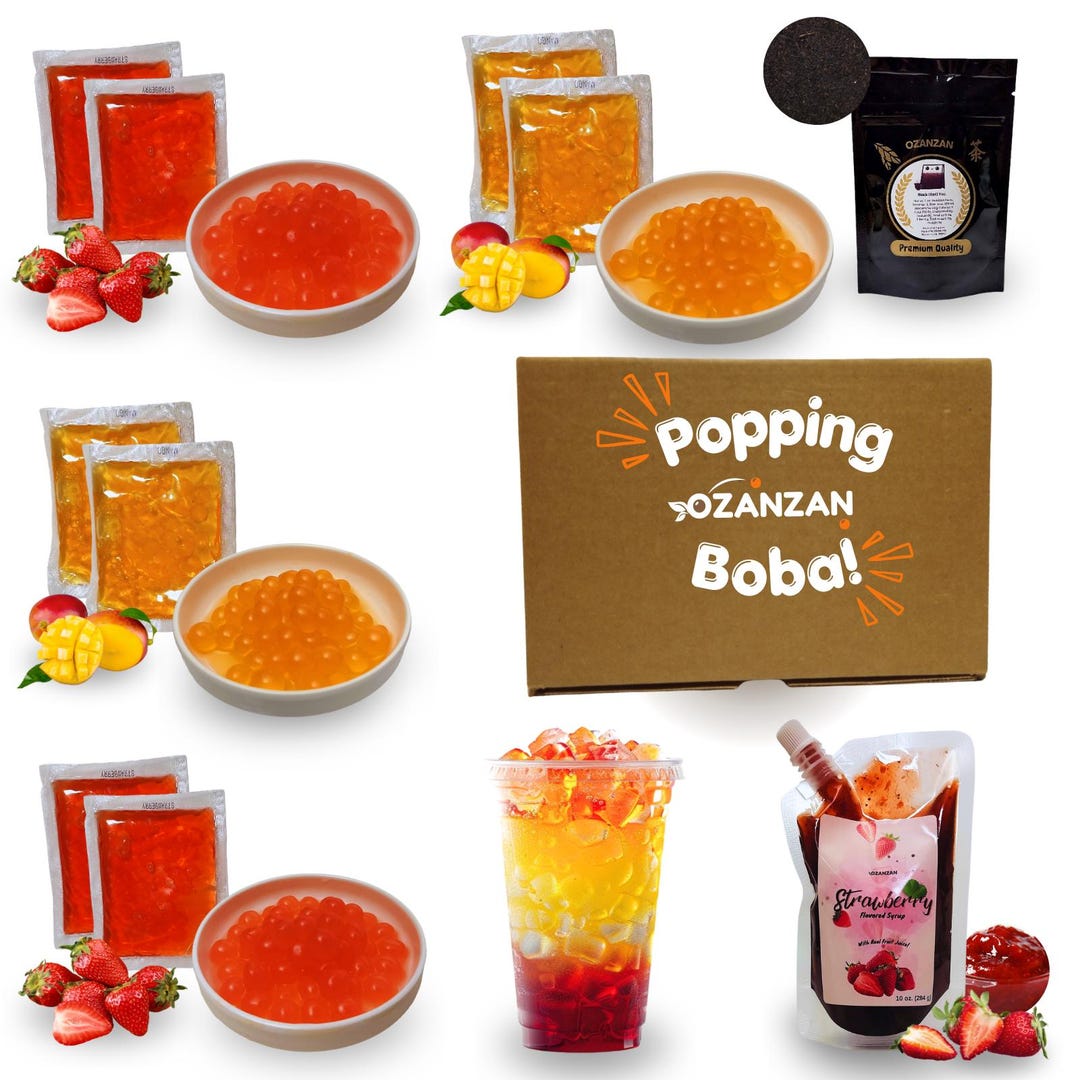 Popping Bursting Boba Kit 8 Servings Individual Pack and Syrup Made ...