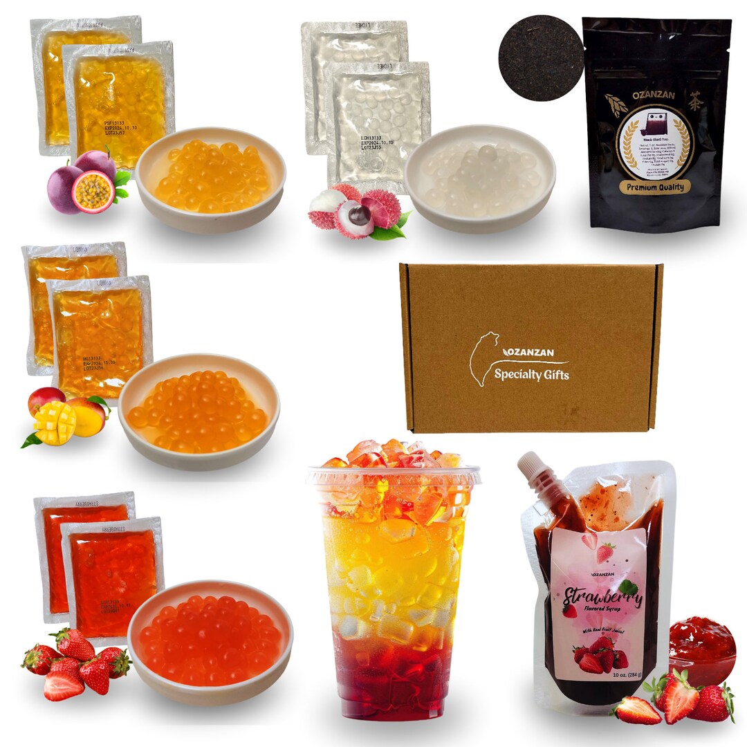 Popping Bursting Boba Kit 8 Servings Individual Pack and Syrup Made ...