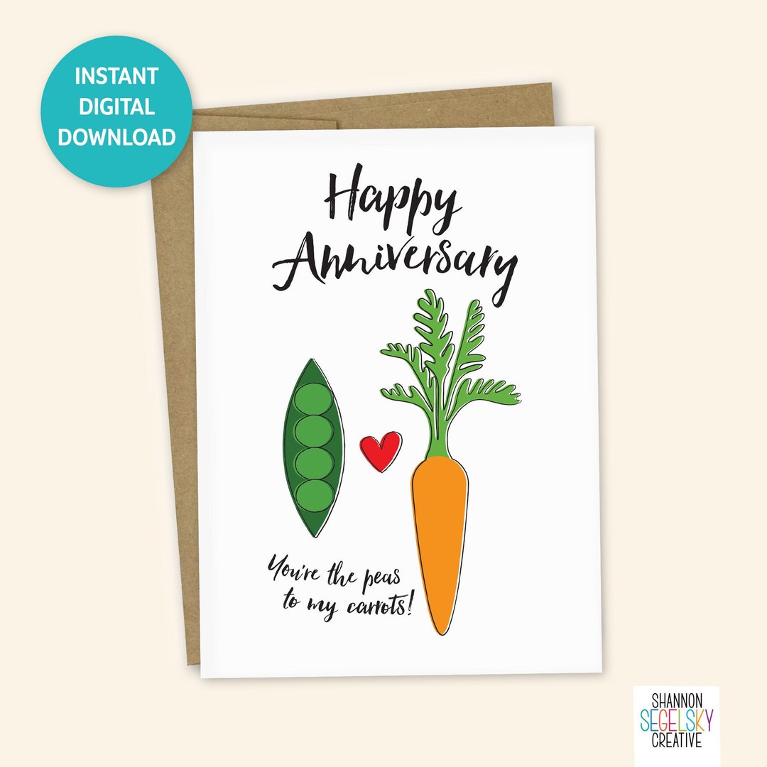 Peas & Carrots Anniversary PRINTABLE Greeting Card 5x7 A7 Instant ...