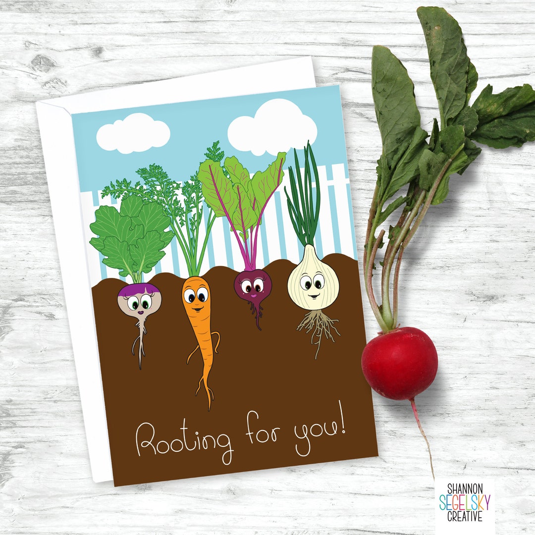 Funny Encouragement Card – “rooting for You” Pun With Root Vegetable ...