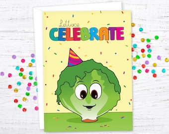 Lettuce Celebrate Funny Happy Birthday Card for Farmer, Gardener, Vegan ...