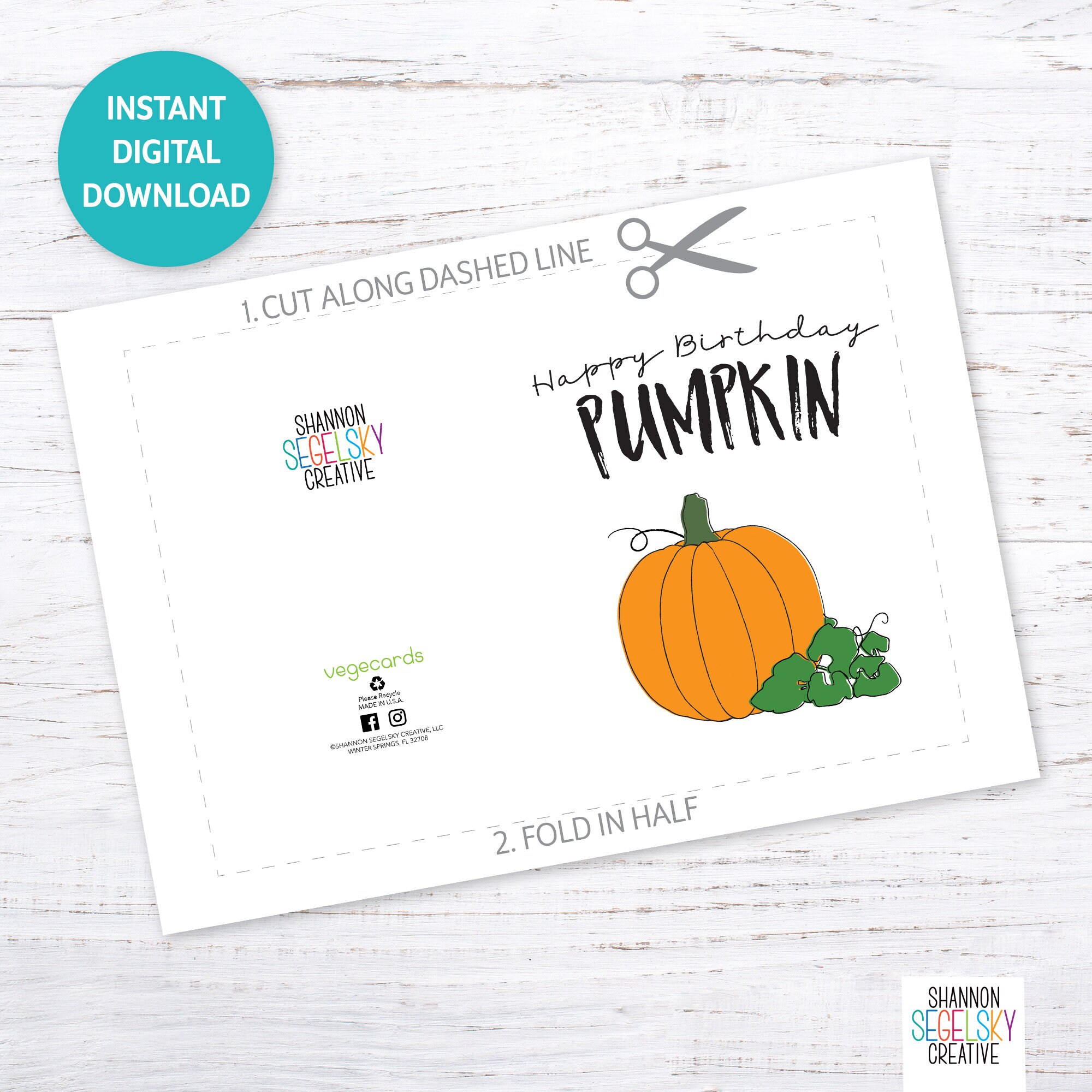 Happy Birthday Pumpkin PRINTABLE Greeting Card - 5x7 (A7) - Instant ...
