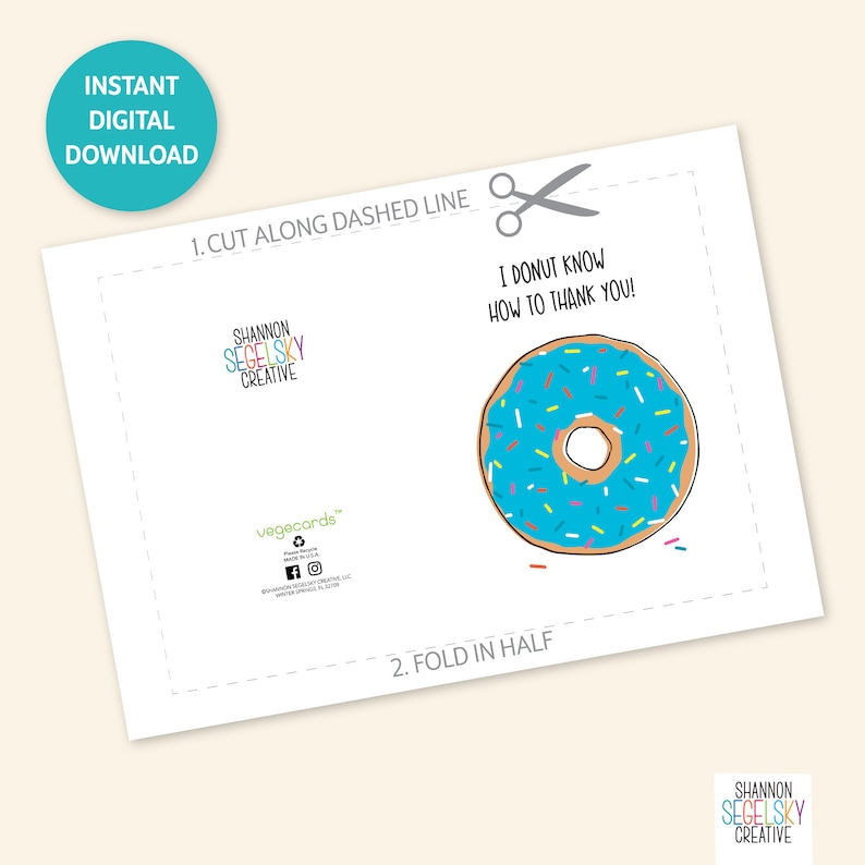 Donut Know How to Thank You PRINTABLE Greeting Card - 5x7 (A7 ...
