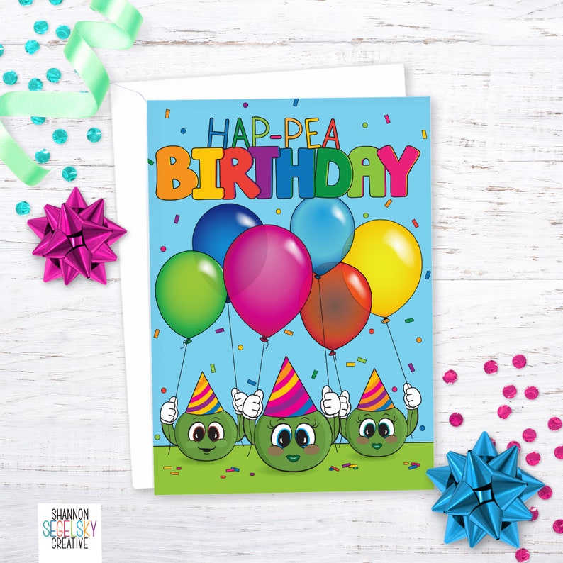 Hap-pea Birthday Balloons Card - Etsy