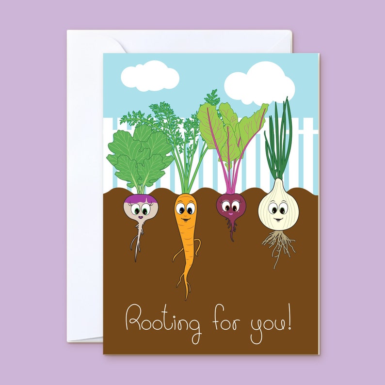 Funny Encouragement Card – “rooting for You” Pun With Root Vegetable ...