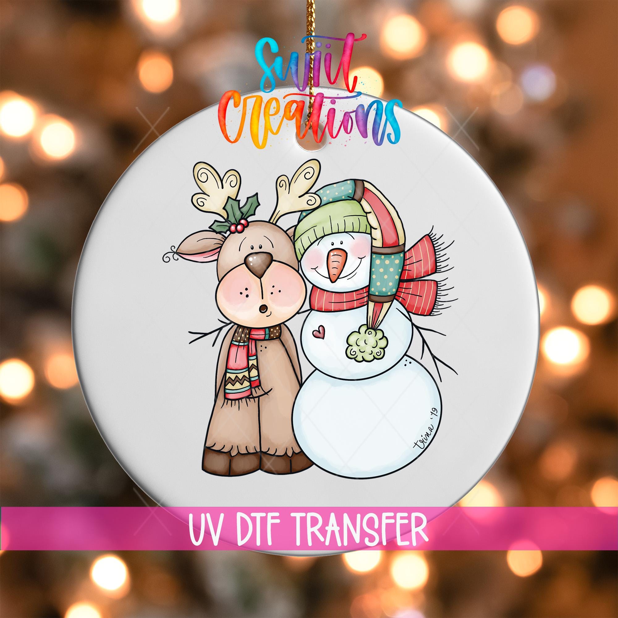 Reindeer and Snowman UV DTF Ornament Decal | Cute Christmas Holiday ...