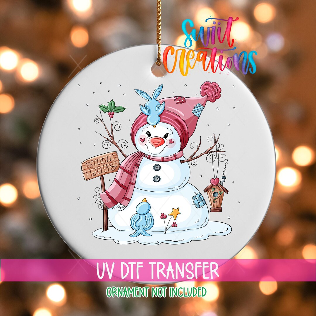Snow Days Snowman UV DTF Ornament Decal | Winter Birds Christmas ...