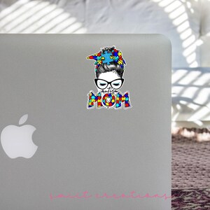 Autism Mom Messy Bun Waterproof Sticker, Autism Mom Sticker, (SS170 ...