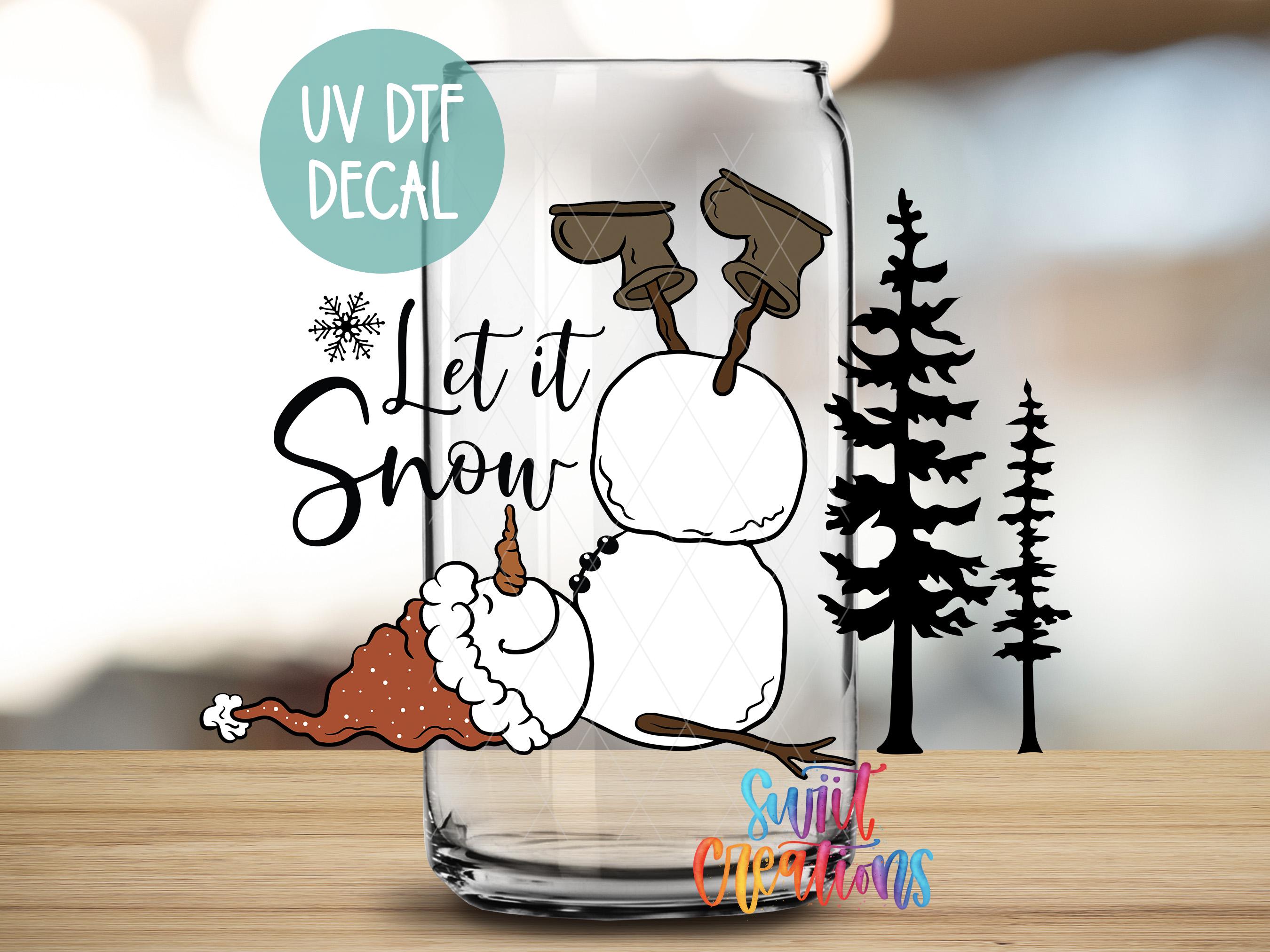 Let It Snow Snowman Uv Dtf | 16oz Libbey Glass Cup Tumbler Wrap ...