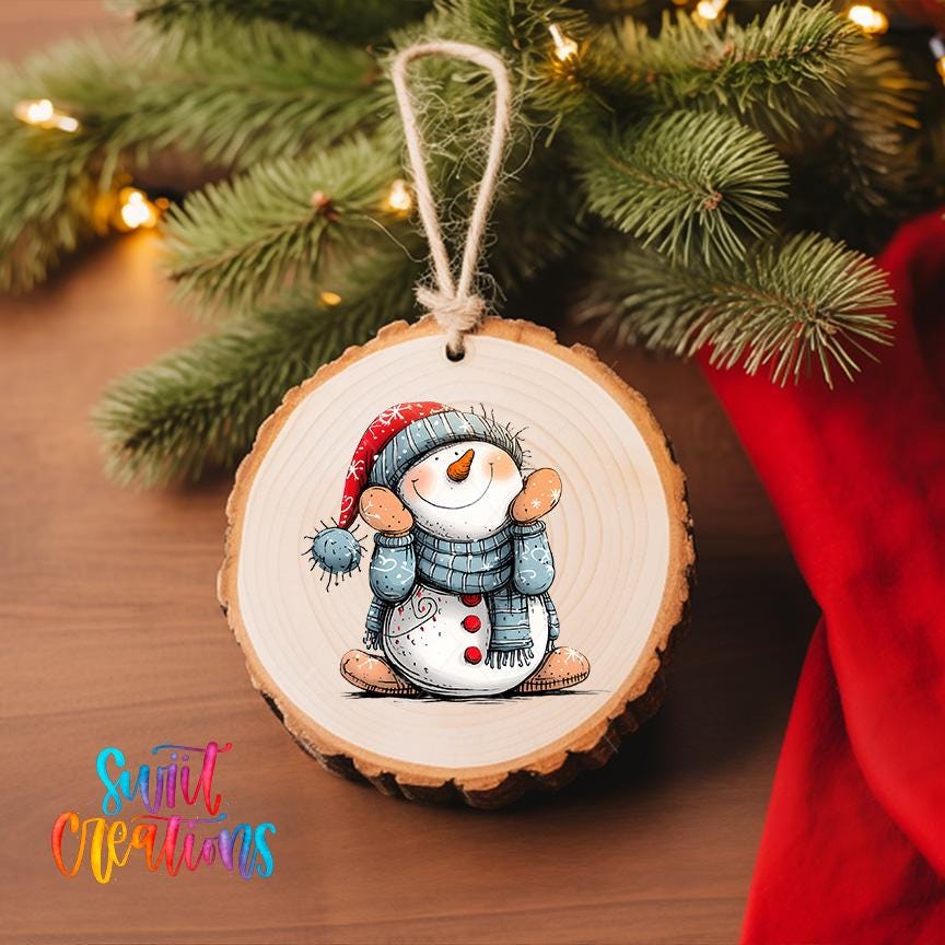 Snowman UV DTF Ornament Decal | Holiday Hat & Scarf Winter Wrap | Cute ...