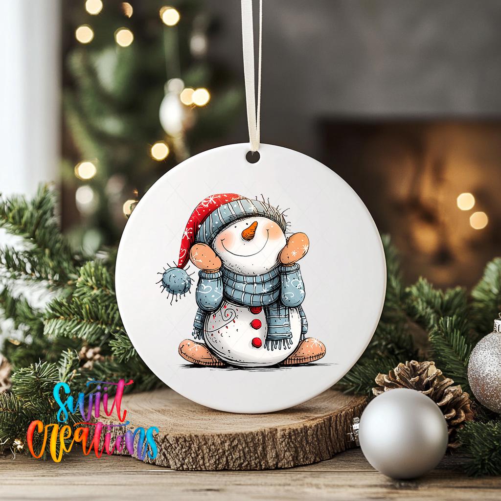 Snowman UV DTF Ornament Decal | Holiday Hat & Scarf Winter Wrap | Cute ...