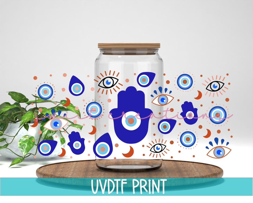 Evil Eye Uv Dtf 16oz Libbey Glass Cup Tumbler Wrap Libbey Wrap Libby Can Wrap Glass Can Dtf ...