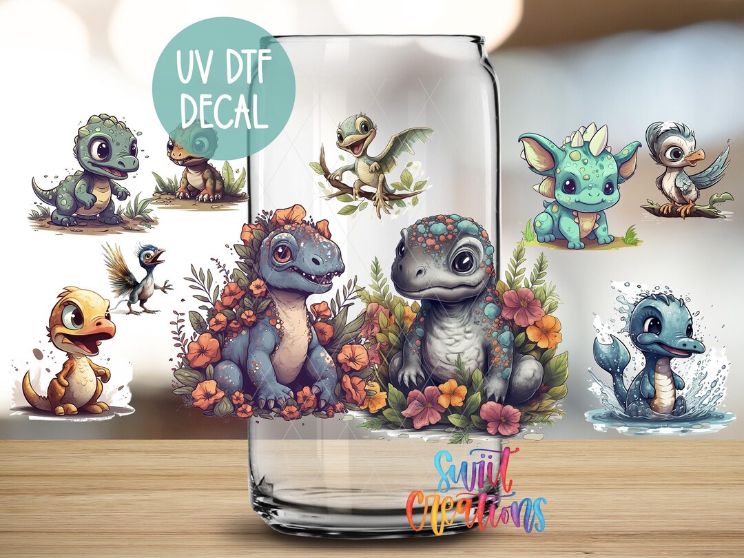 Dinosaur Uv Dtf | 16oz Libbey Glass Cup Tumbler Wrap | Kids Dinosaur ...