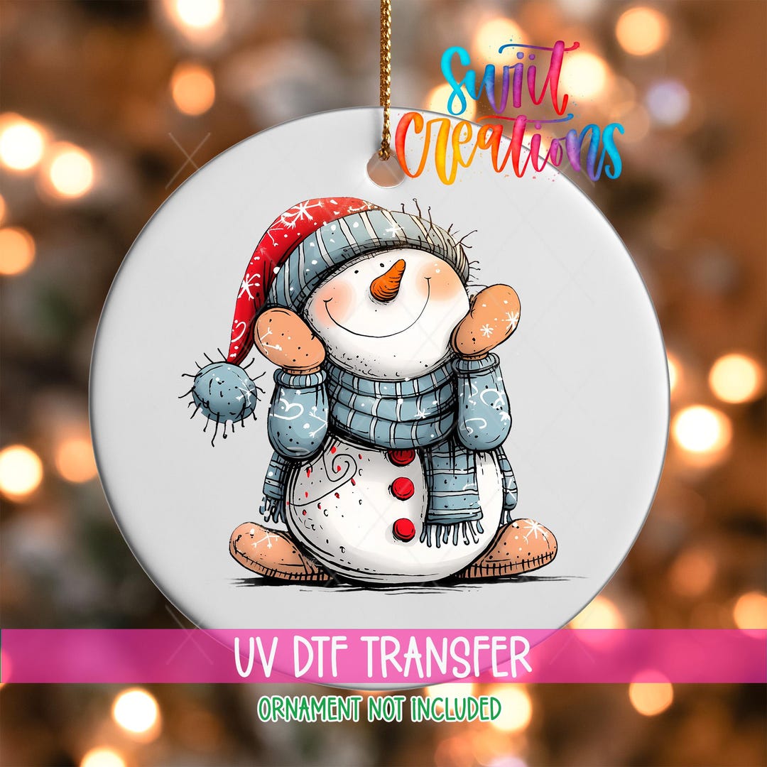 Snowman UV DTF Ornament Decal | Holiday Hat & Scarf Winter Wrap | Cute ...