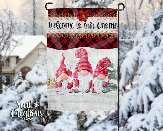 Welcome to Our Gnome Flag Welcome Flag Winter Flag | Etsy