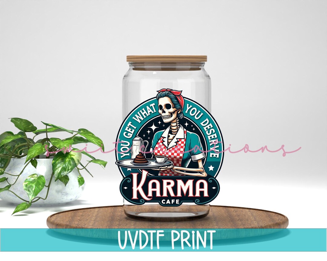 Karma Cafe Coffee UV DTF Libbey Cup Tumbler Wrap Size 4.2w X 4.5h Libby 16oz Wrap Tumbler Wrap ...