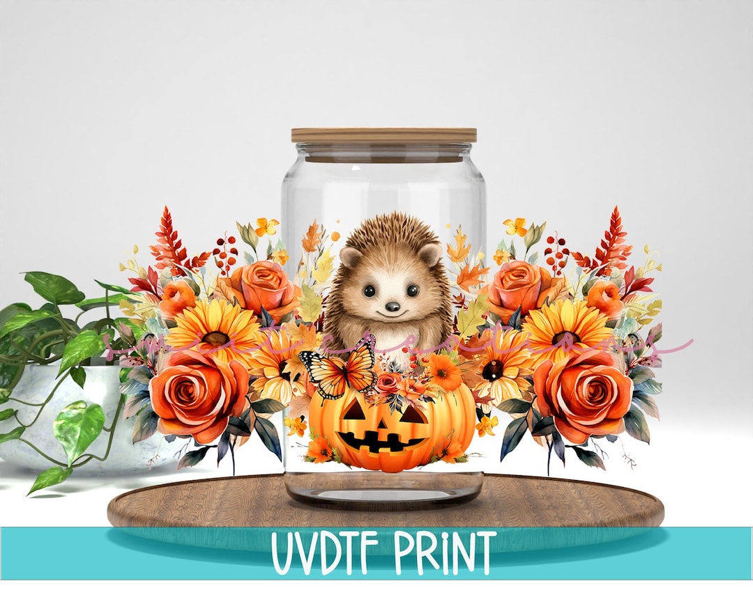 Cute Fall Hedgehog UVDTF Libbey Glass Cup Tumbler Wrap, Libbey Wrap ...