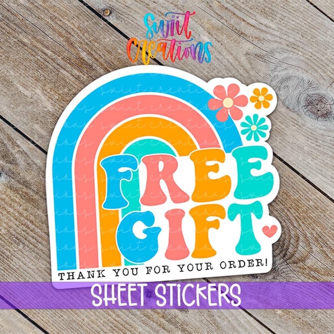 Free Gift Thank You Sticker | Retro Rainbow Packaging Label | Small ...