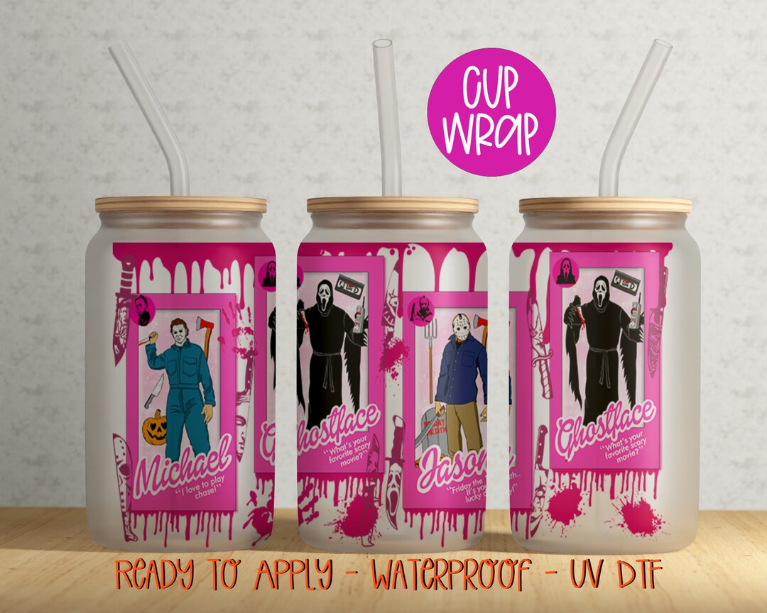 Pink Horror Movies UV DTF 16oz Libby Cup Wrap, Libbey Wrap, Ready to ...