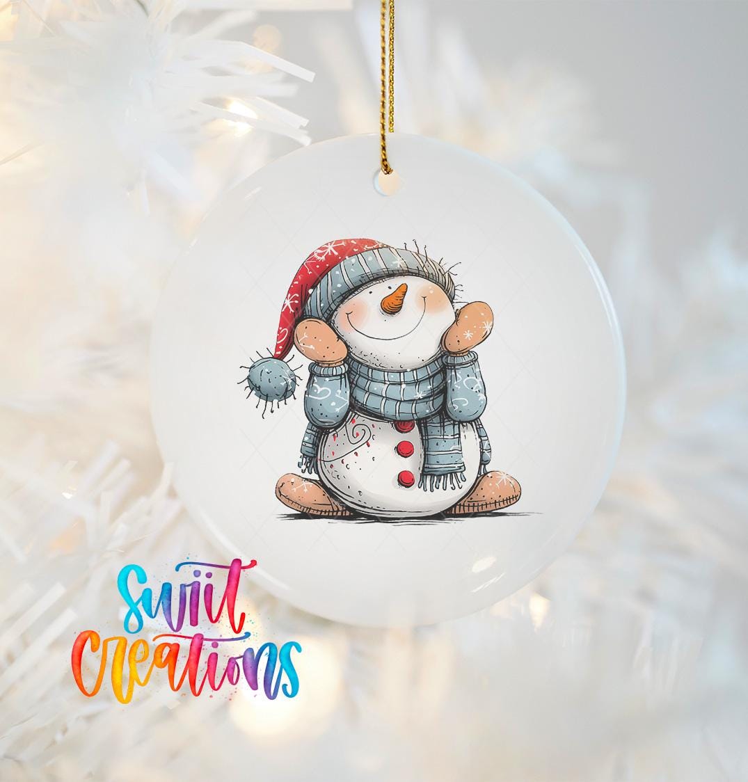Snowman UV DTF Ornament Decal | Holiday Hat & Scarf Winter Wrap | Cute ...
