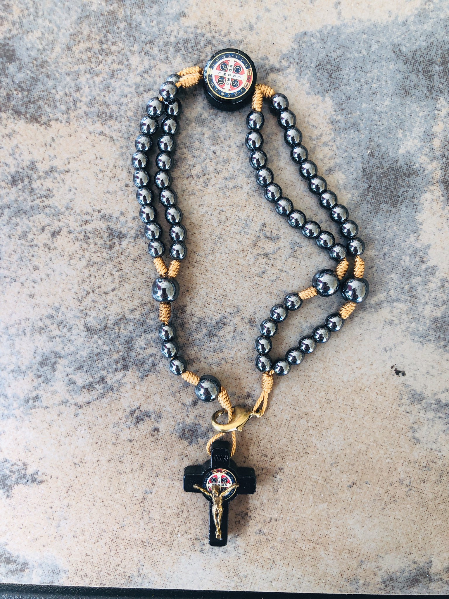 Rosary Hematite Bracelet With St Benedict Medal and Cross - Etsy