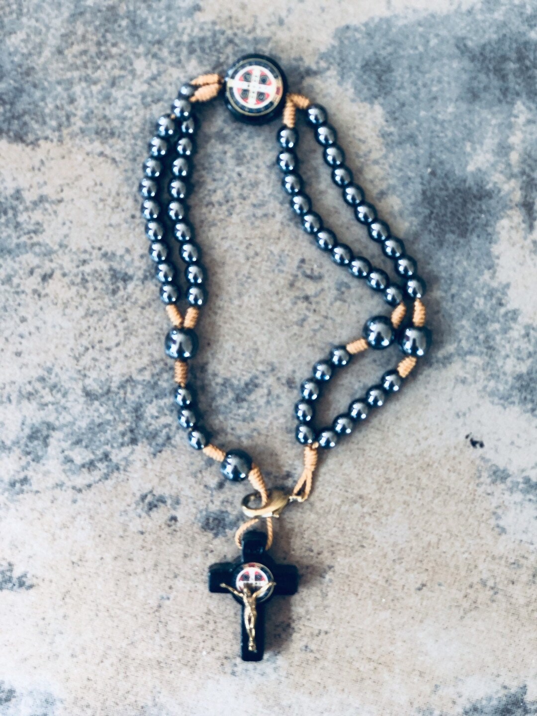 Rosary Hematite Bracelet With St Benedict Medal and Cross - Etsy