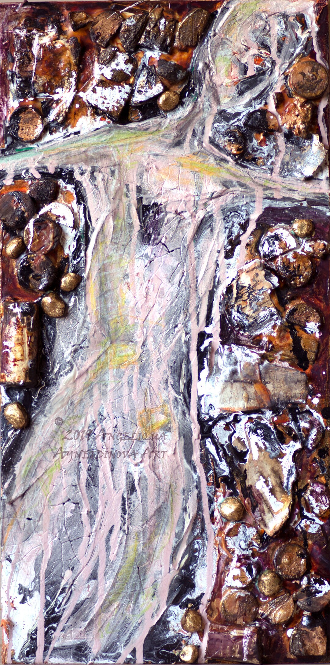 Zero Gravity Midnight Dance, Abstract Figure Painting, Mixed Media ...