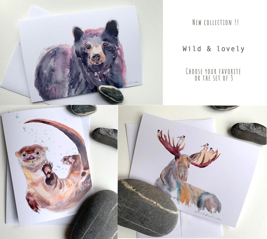 3 Greeting Cards Animals of the Forest, Black Bear, River Otter and ...