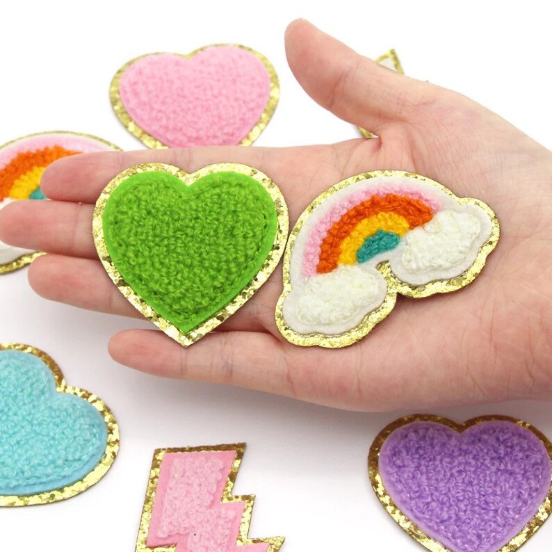 Small Rainbow Chenille Glitter Patch-adhesive Patch - Etsy