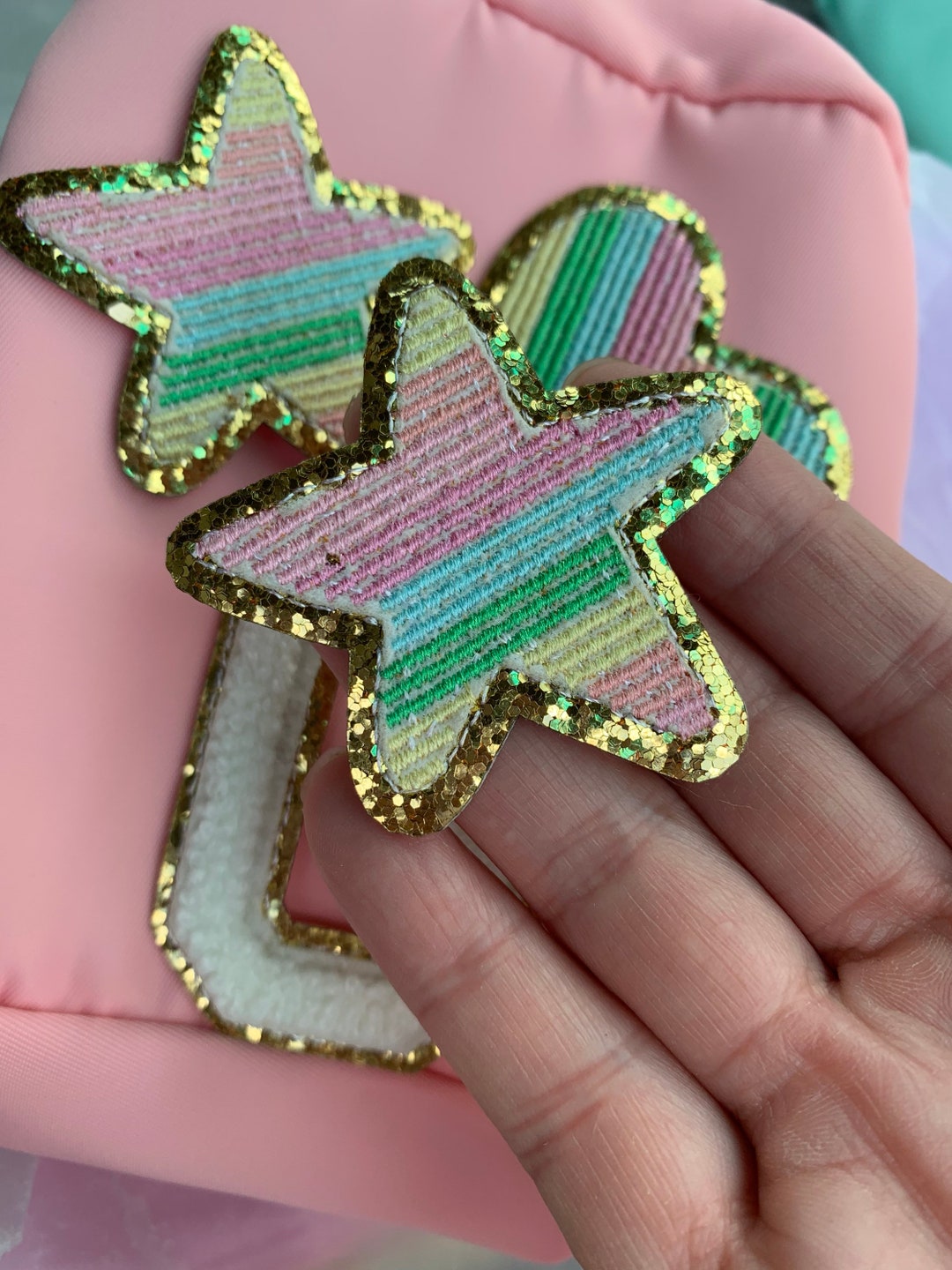 ADHESIVE Rainbow Star Chenille Patch-chenille Glitter Patch -airplane ...